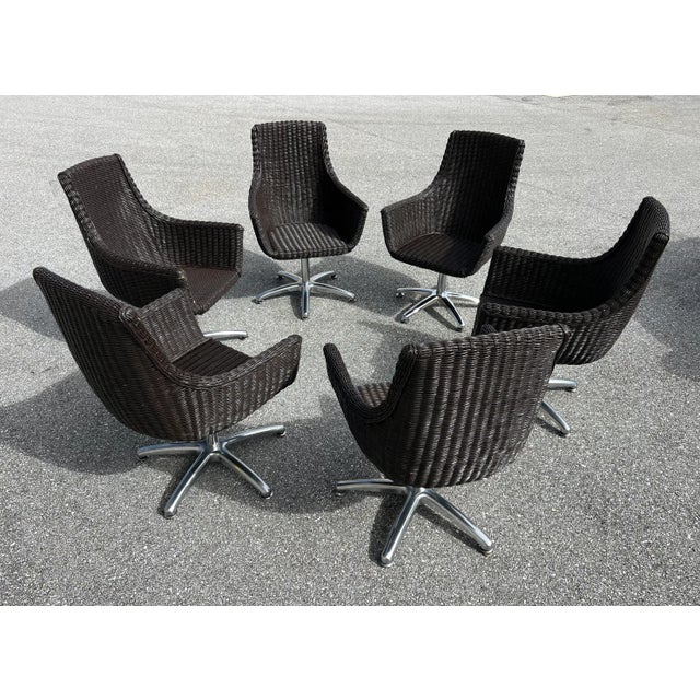 Set of 6 Wicker Egg Swivel Club Chairs, Circa 1975 | Chairish