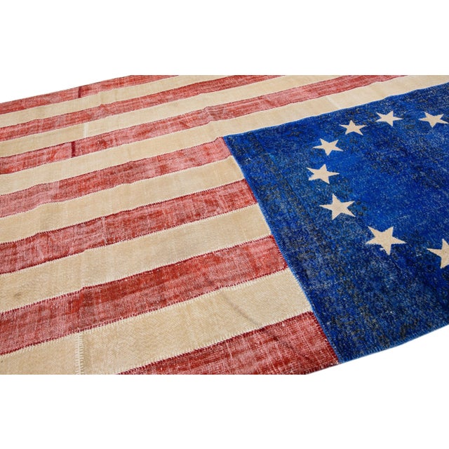 Mid-Century Vintage American Flag Patchwork Wool Rug | Chairish