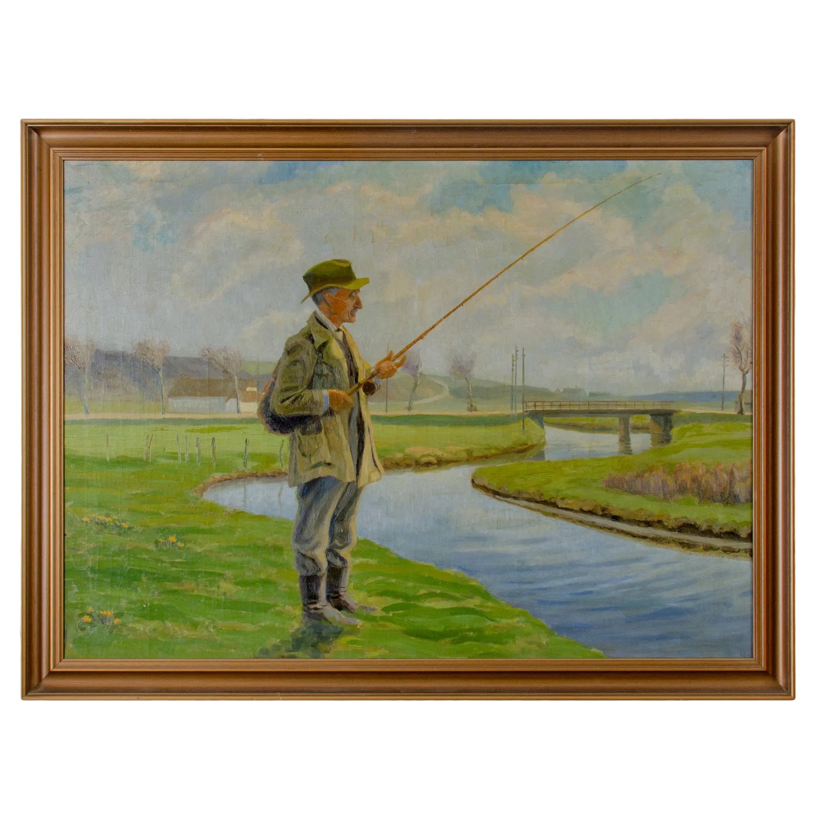 Traditional Fisherman Oil Painting on Canvas | Chairish