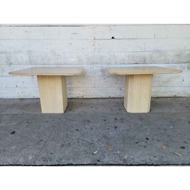 1970s Set of Two Italian Travertine Matching Side Tables | Chairish