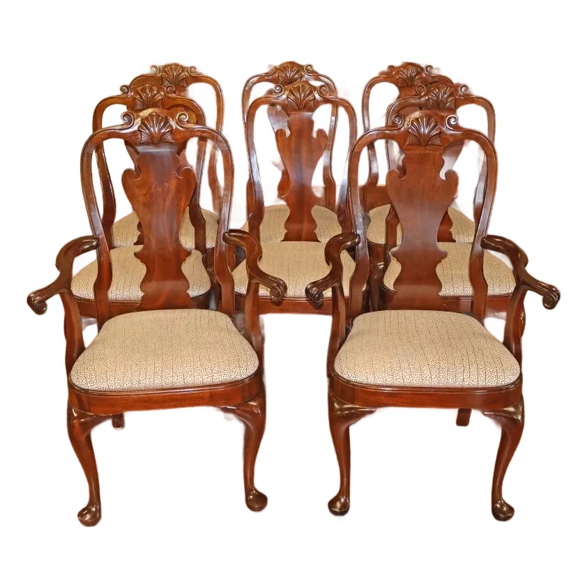 1990s Set of 8 Stickley Mahogany Philadelphia Queen Anne Style Slip ...