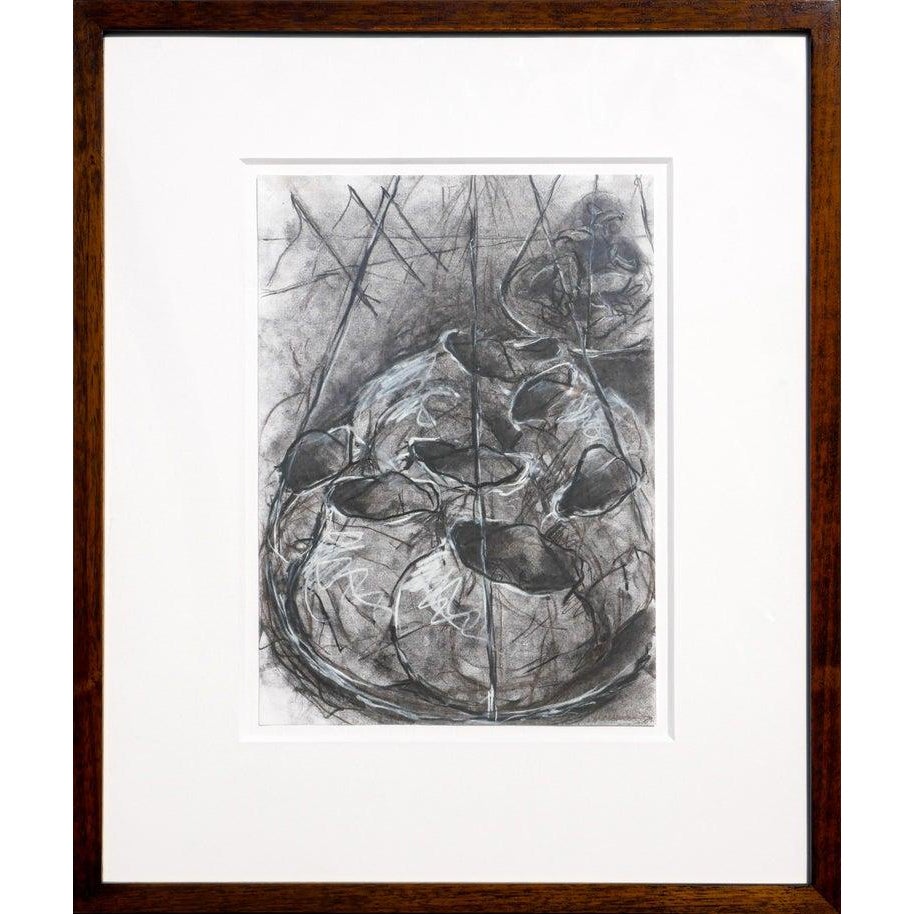 1989 Monochromatic Abstract Graphite Drawing of Large Pots by Janice ...