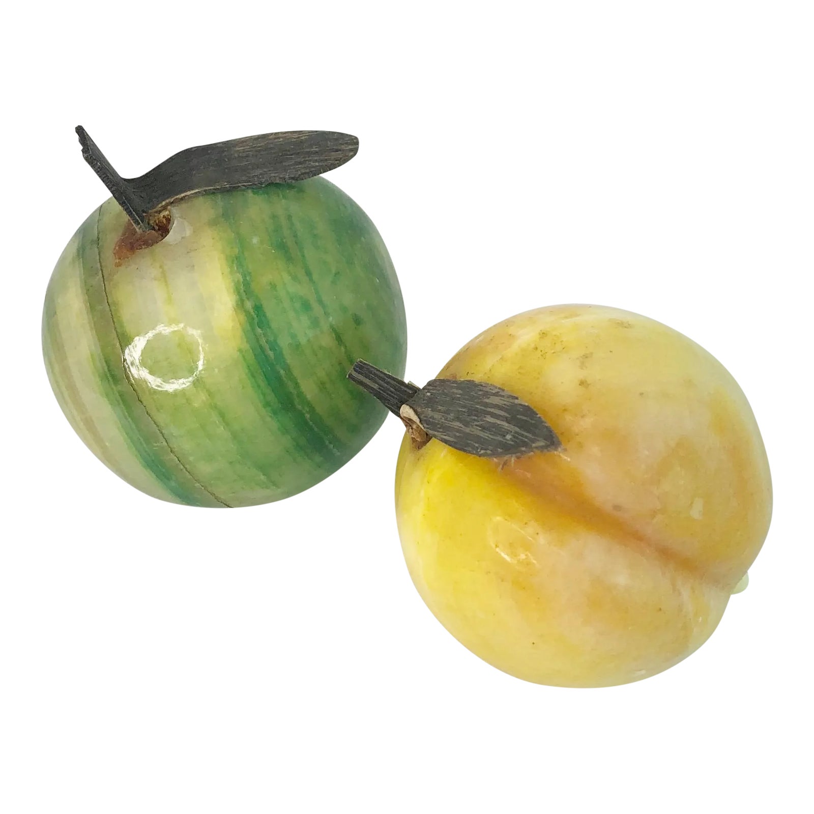 Vintage Variegated Alabaster Apple and Peach - Set of 2 | Chairish
