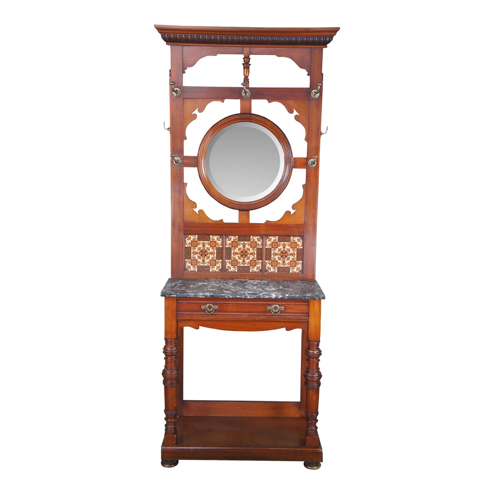 Late 19th Century Antique Arts & Crafts Mahogany Hall Tree Stand Entry ...