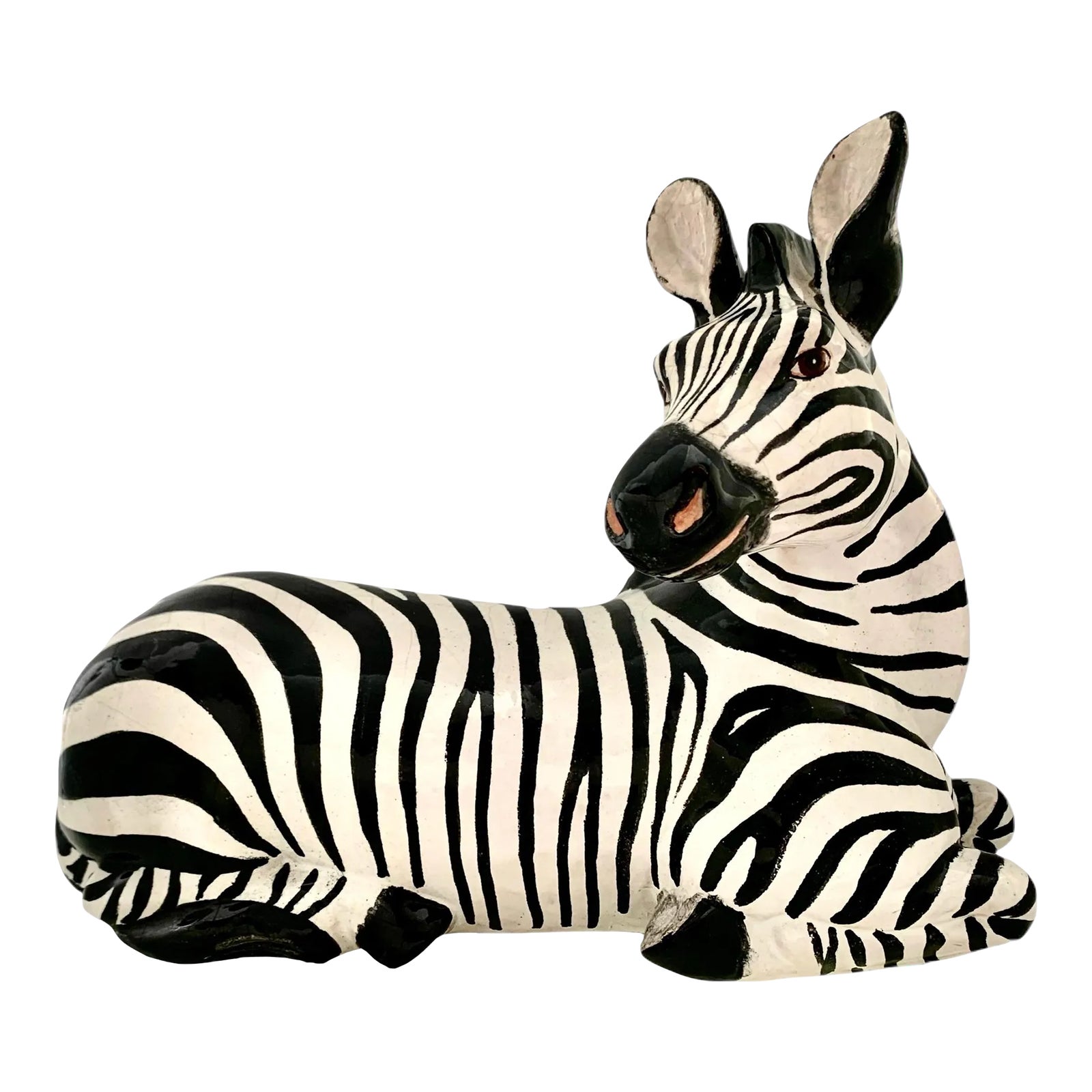 Vintage Statue Zebra Glazed Ceramic Sculpture, Stamped Made in Italy ...