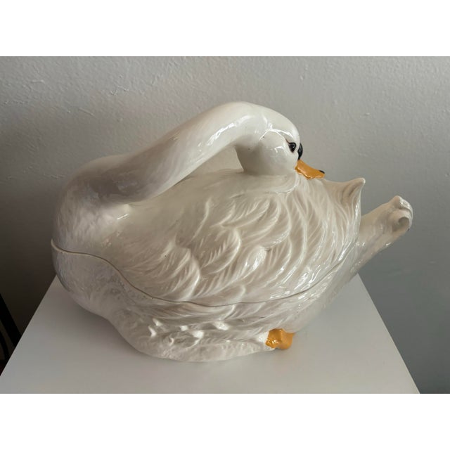 1990s Large Cream Painted Ceramic Covered Swan Tureen | Chairish