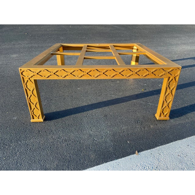 1970s Henredon Gold Fretwork Coffee Table With Glass Top | Chairish