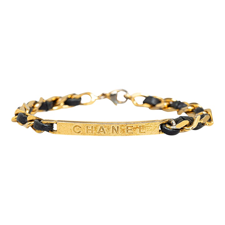 Chanel Leather Woven Chain Bracelet Costume Bracelet | Chairish