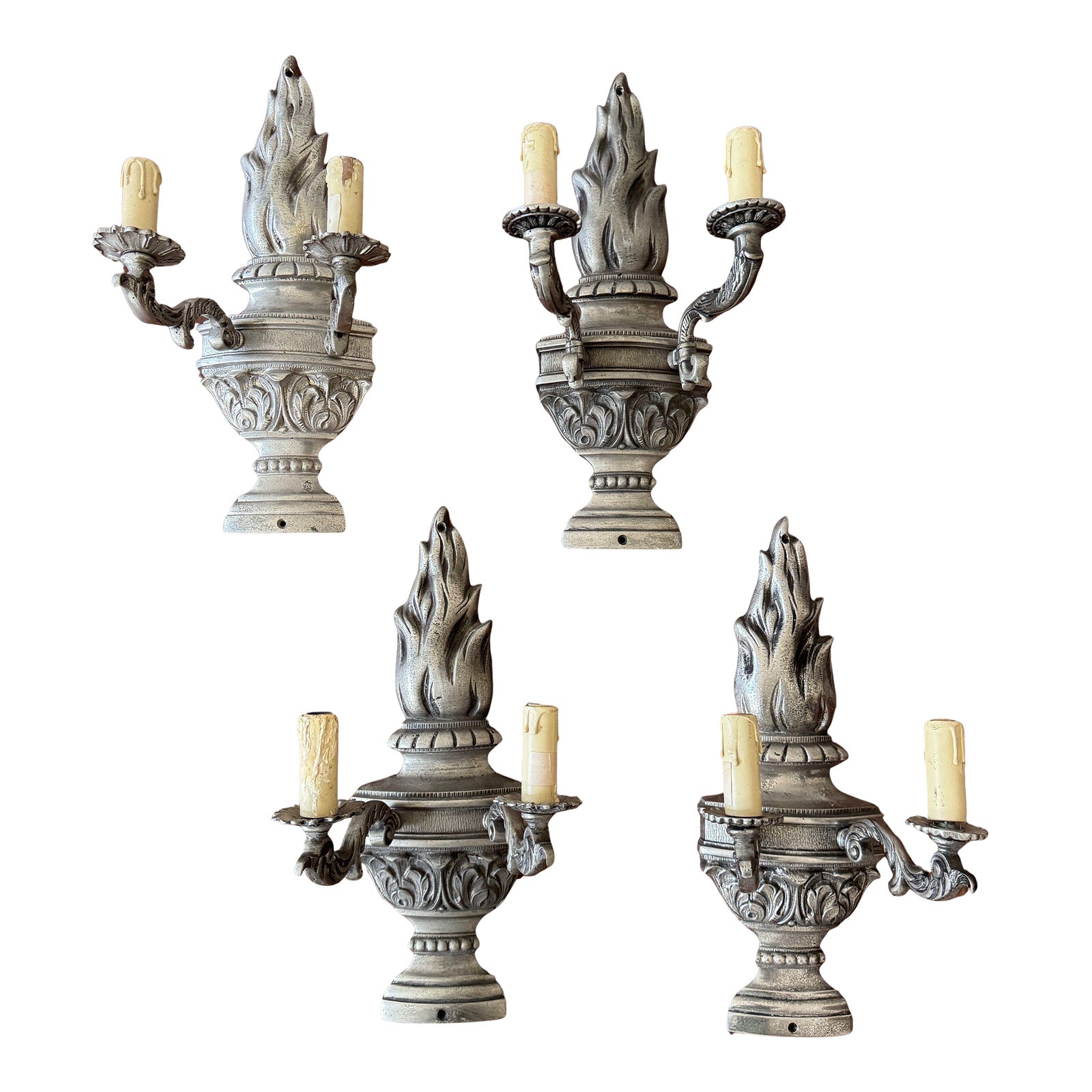 Mid 20th Century Neoclassical Flaming Urn Form Pewter Sconces - Set of ...