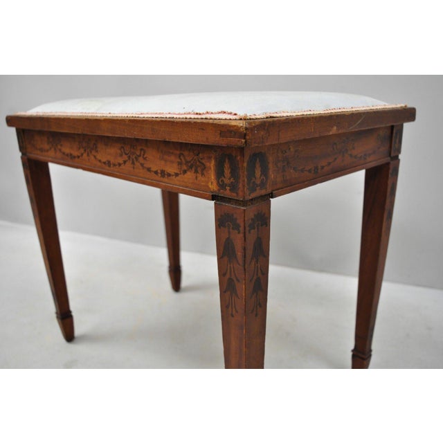 20th Century Neoclassical Bell Flower Inlaid Vanity Bench Seat | Chairish