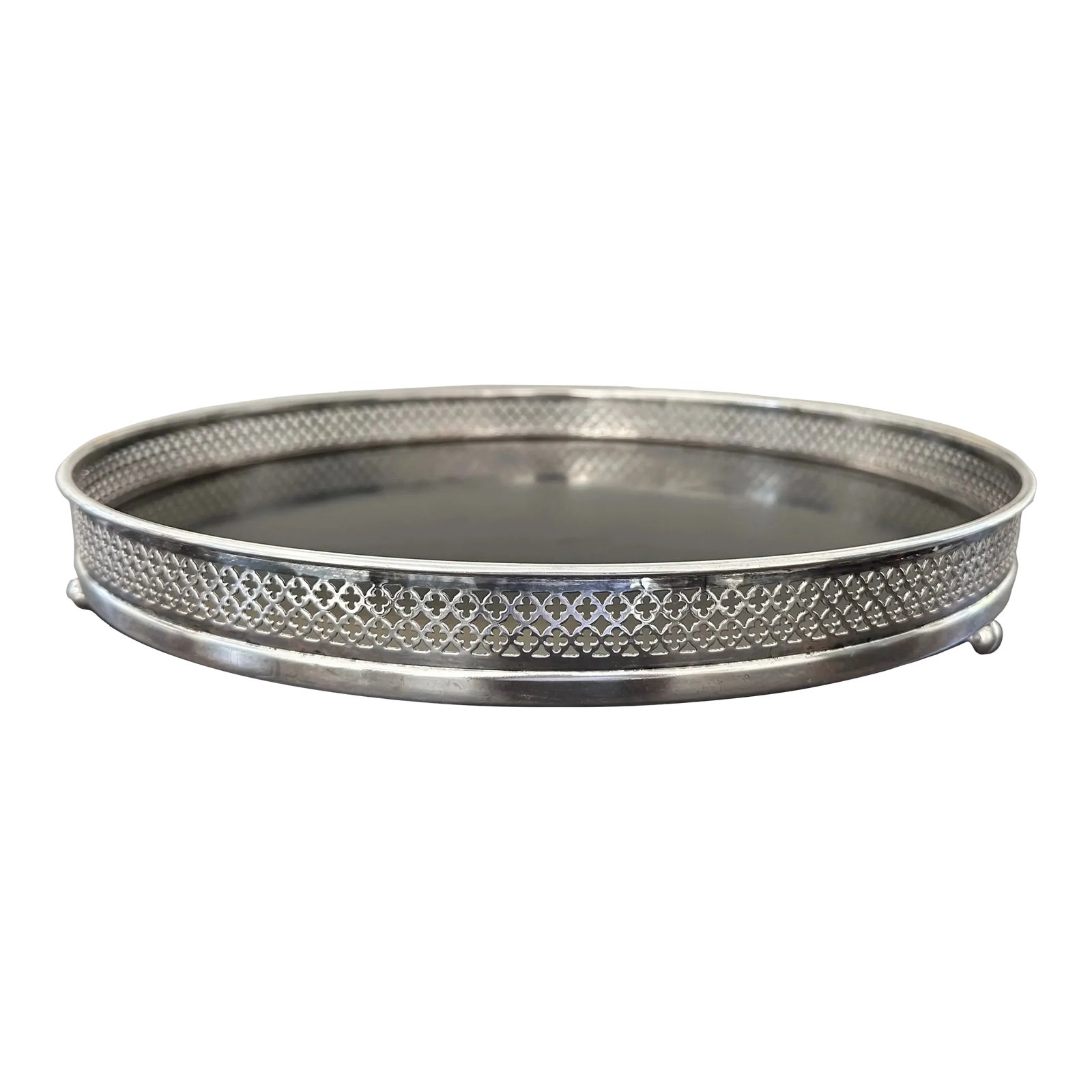 Black Formica Reticulated Edge Footed Silver Plate Gallery Bar Tray ...