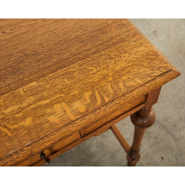 English Edwardian Quarter Sawn Oak Library Table Desk | Chairish