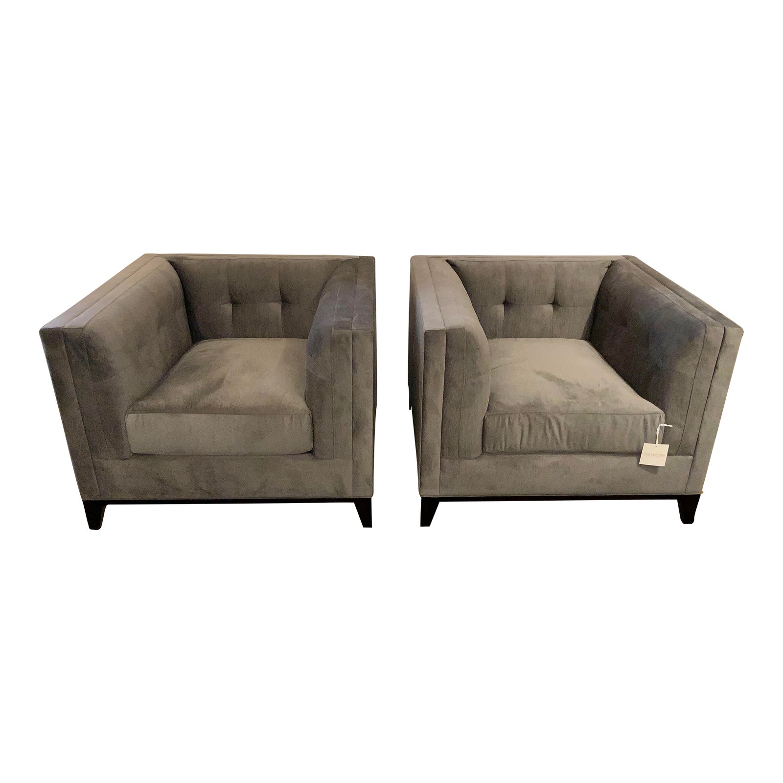Caracole Modern Tufted Gray Velvet Grace Club Chairs Pair | Chairish
