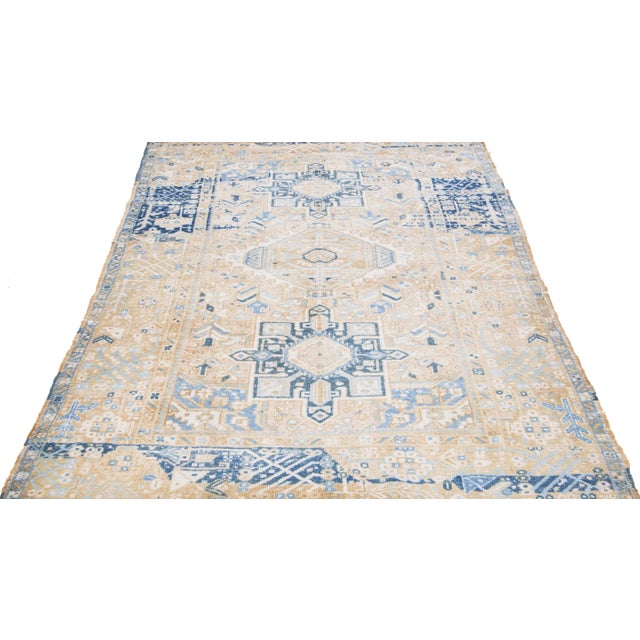 Vintage Karajah Shabby Chic Handmade Medallion Beige Wool Rug | Chairish