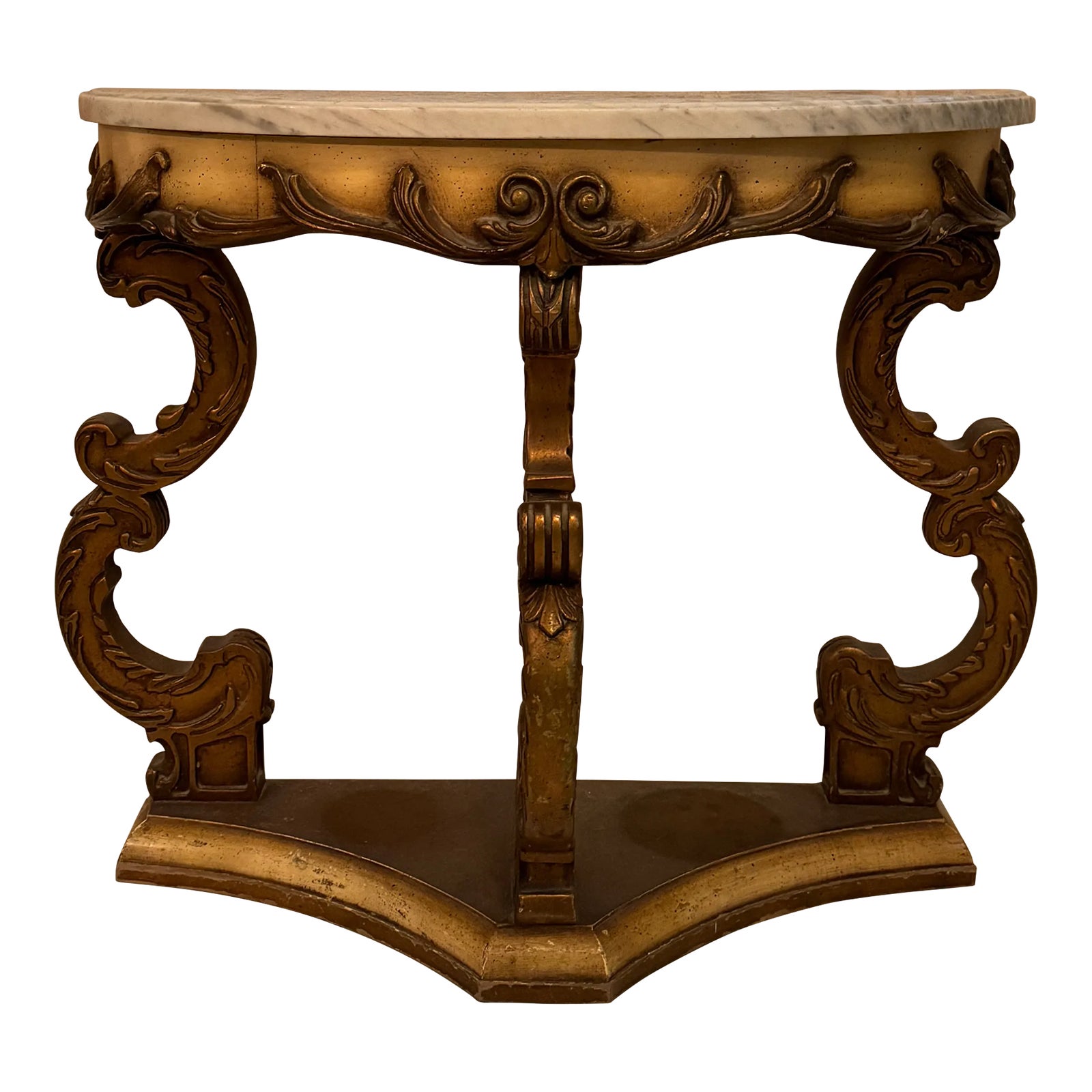 Antique Marble Top Demilune Accent Table | Chairish