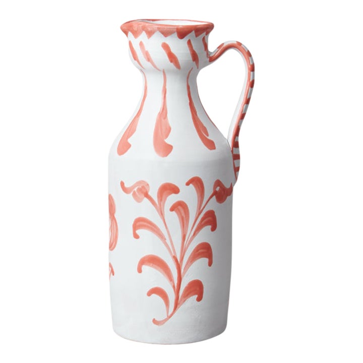 Casa Maricruz Traditional Pomegranate Narrow Pitcher/Vase, Coral | Chairish