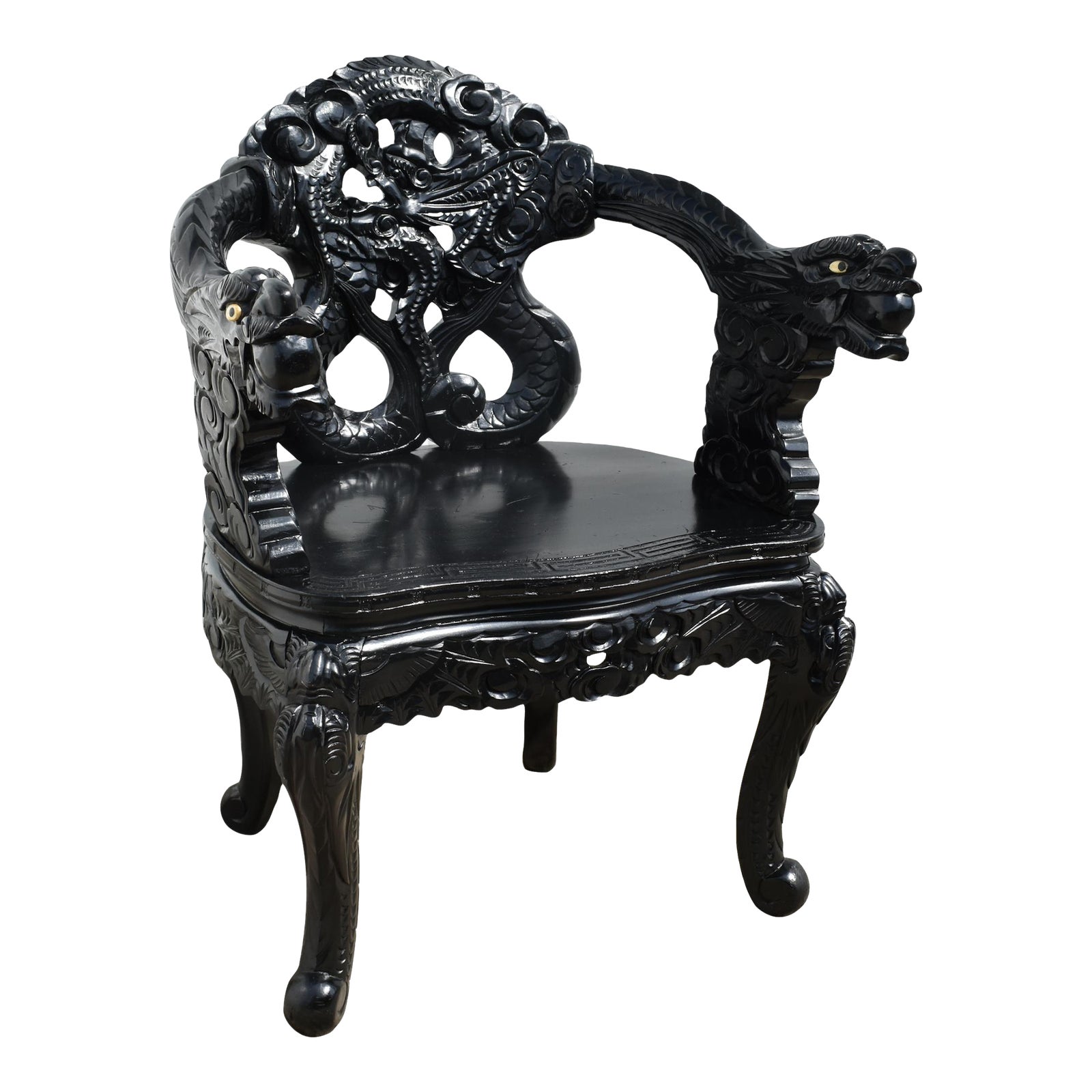 Antique Japanese Carved Chair W/Dragon Details | Chairish