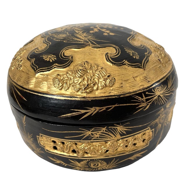 Meiji Period Japanese Jubaku Bamboo Top Tier of Bento Box Gold & Black ...