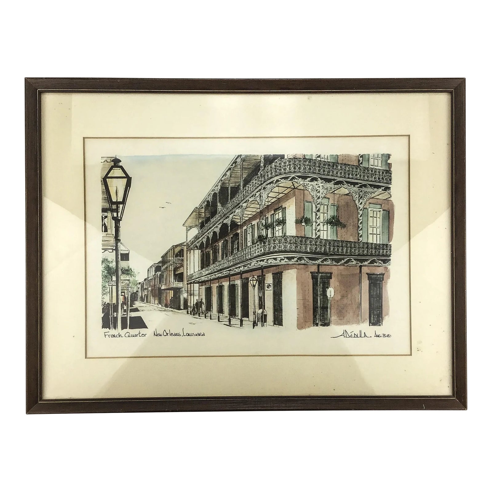 Framed French Quarter Original Lithography Circa 1975 | Chairish