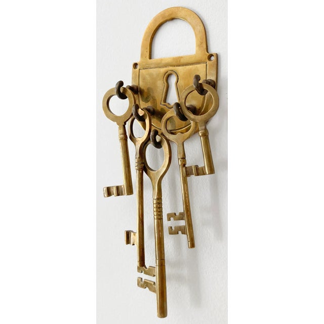 Late 20th Century Vintage Brass Lock and Keys Wall Hook | Chairish