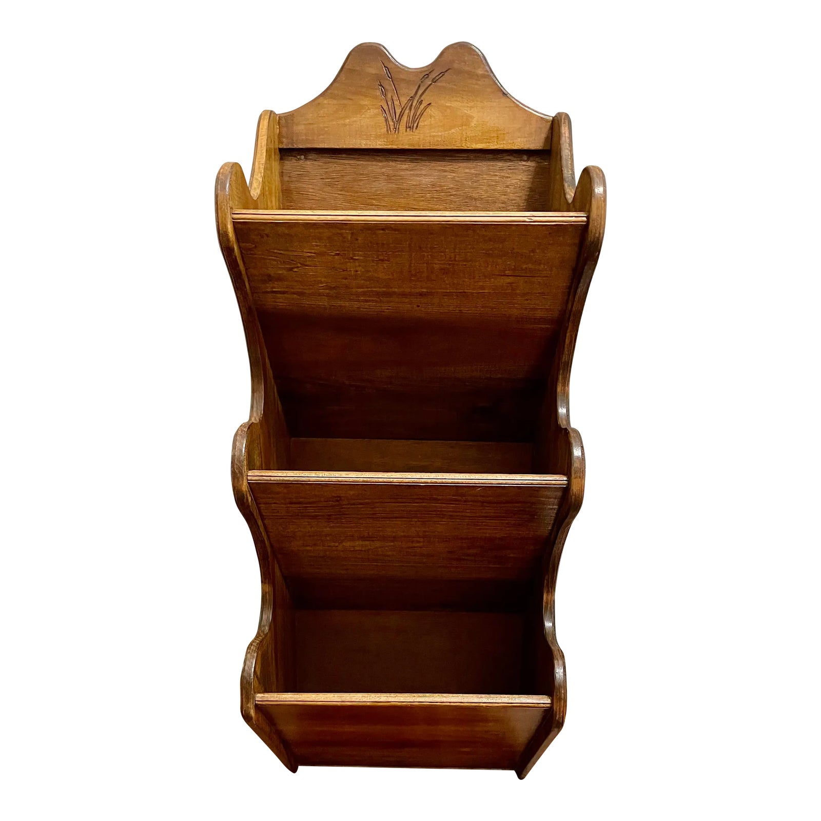 Vintage Wooden Wall Magazine Rack Organizer | Chairish