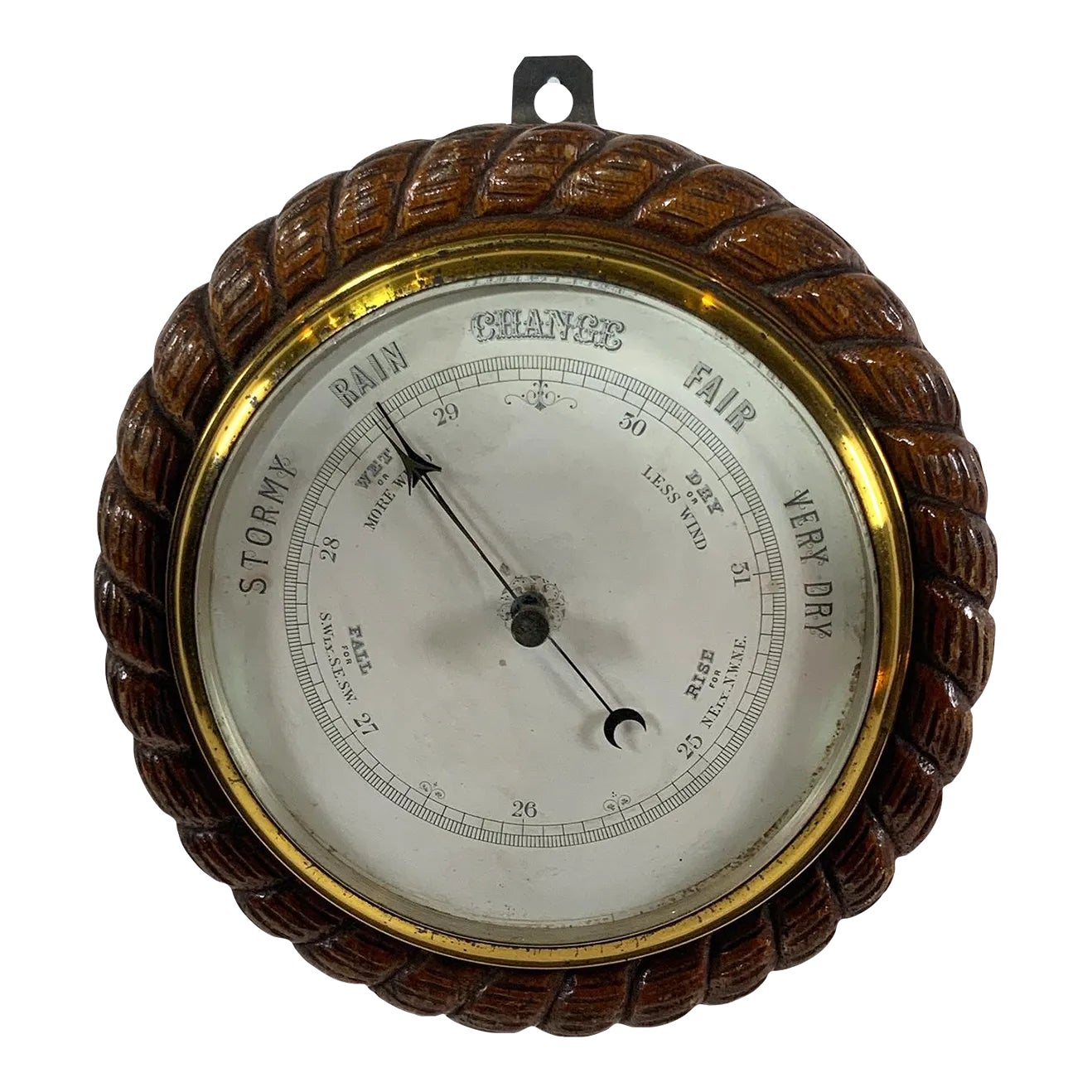 English Marine Barometer with Rope Carved Case | Chairish