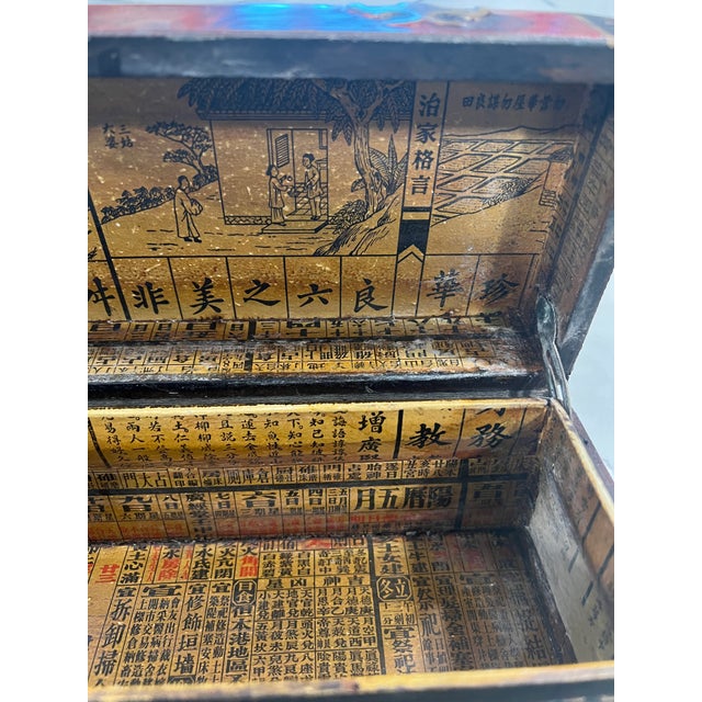 Antique Chinese Red Leather Lacquered and Gold Painted Box With Birds ...