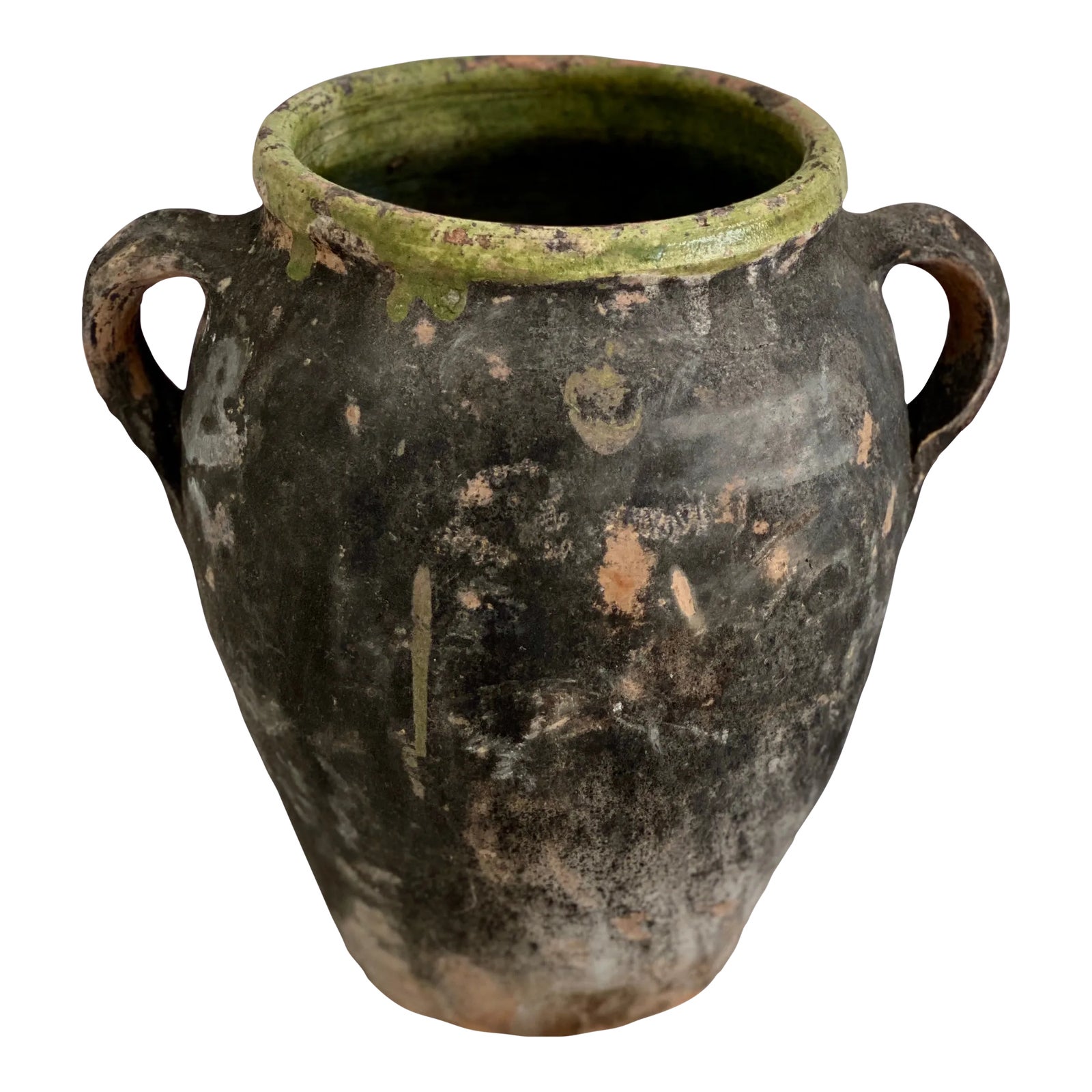 Turkish Green Glazed Pottery Jug Vase | Chairish