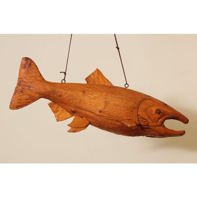 Vintage Rustic Wood Carved Salmon | Chairish