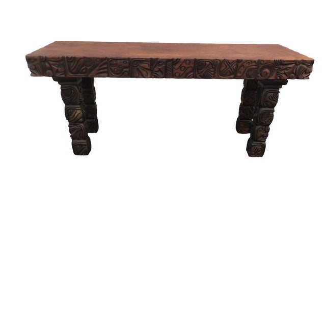 Pair of 1960’s Polynesian Mayan Influenced Hand Carved Wooden Benches ...