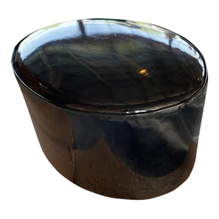 Contemporary Small Black Glam Patenleather Poof | Chairish