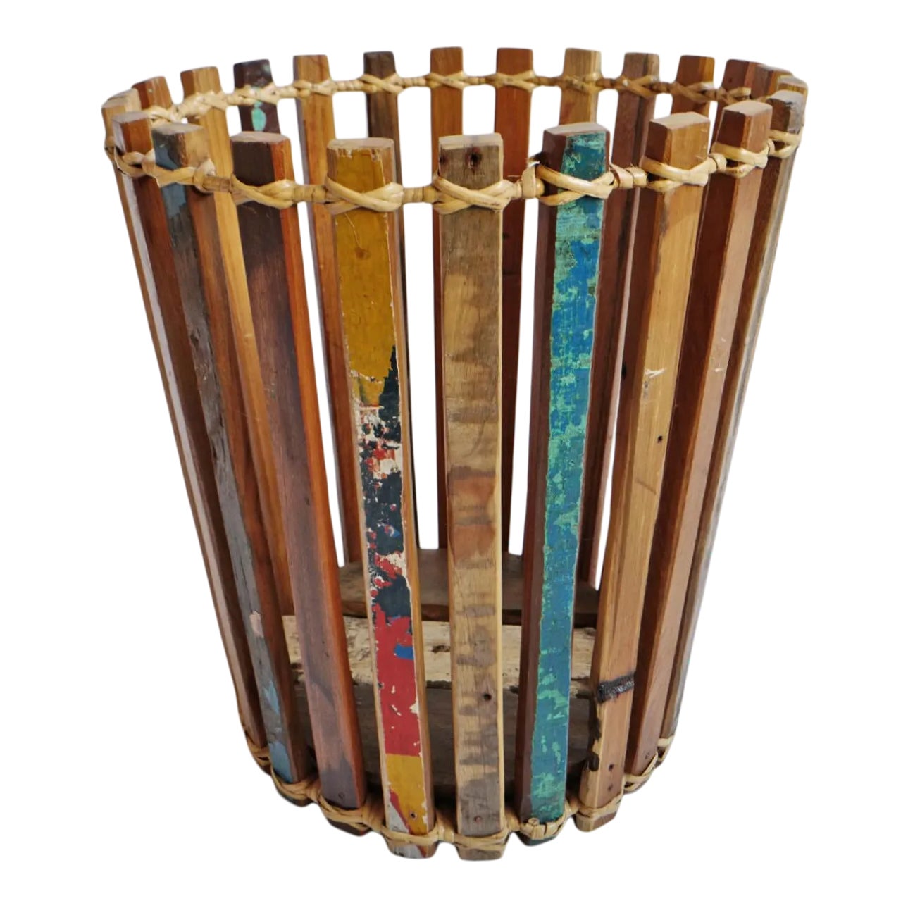 Salvaged Boat Wood Basket Medium | Chairish