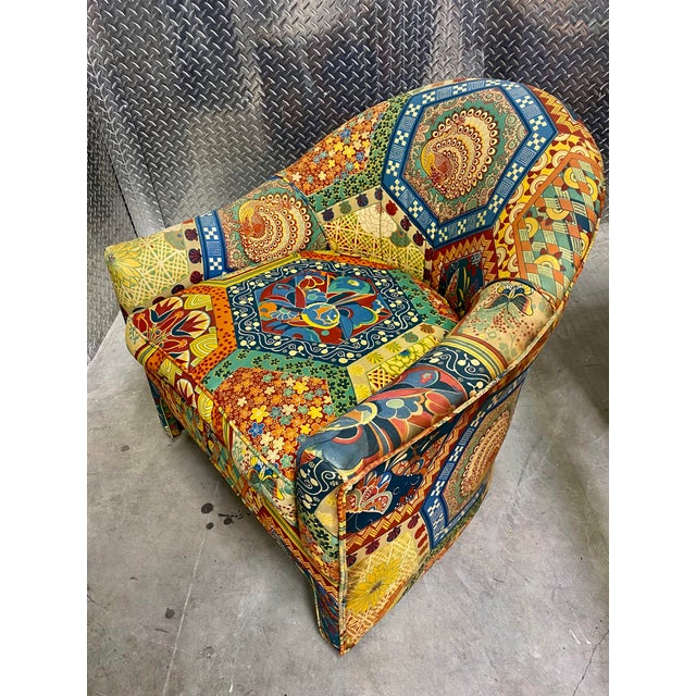 1960s Colorful Floral Animals Quilted Patchwork Barrel Chairs - Set of ...