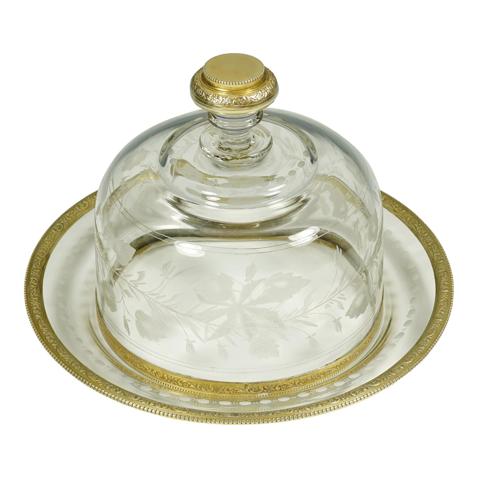 Antique French Sterling Silver & Glass Cheese Bell Dome | Chairish