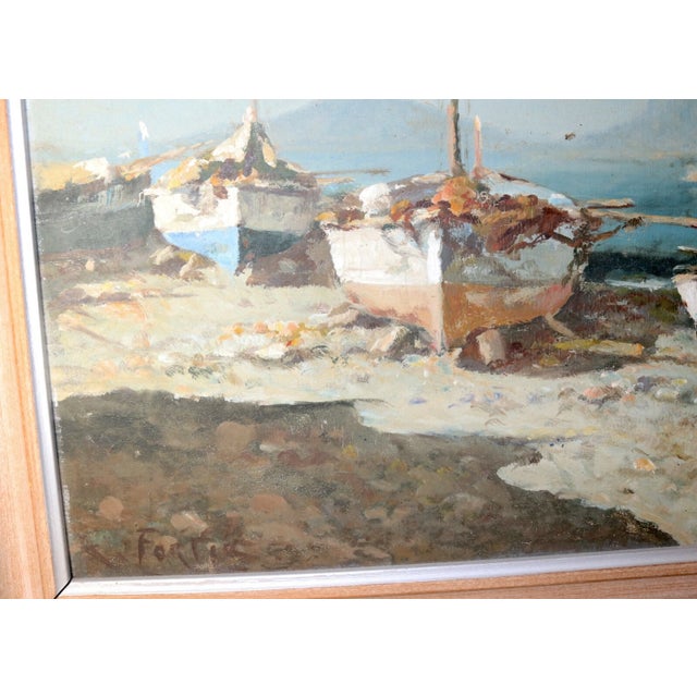 Antique Original f.g. Fortis Nautical Coast Shore Volcano Sail Boat Oil ...