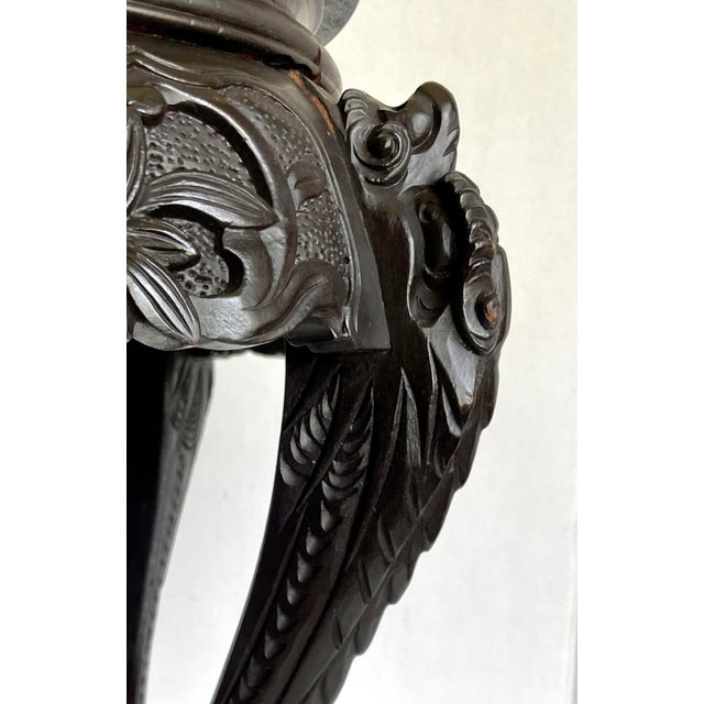 Asian Japanese Black Carved Wood Dragon Stand Pedestal | Chairish