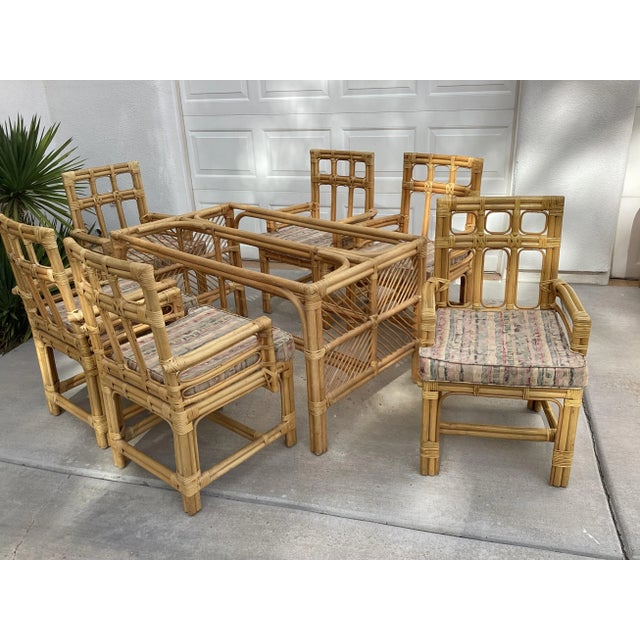 Vintage Rattan Dining Table 8 Chairs & Credenza Set, 10pc Set | Chairish