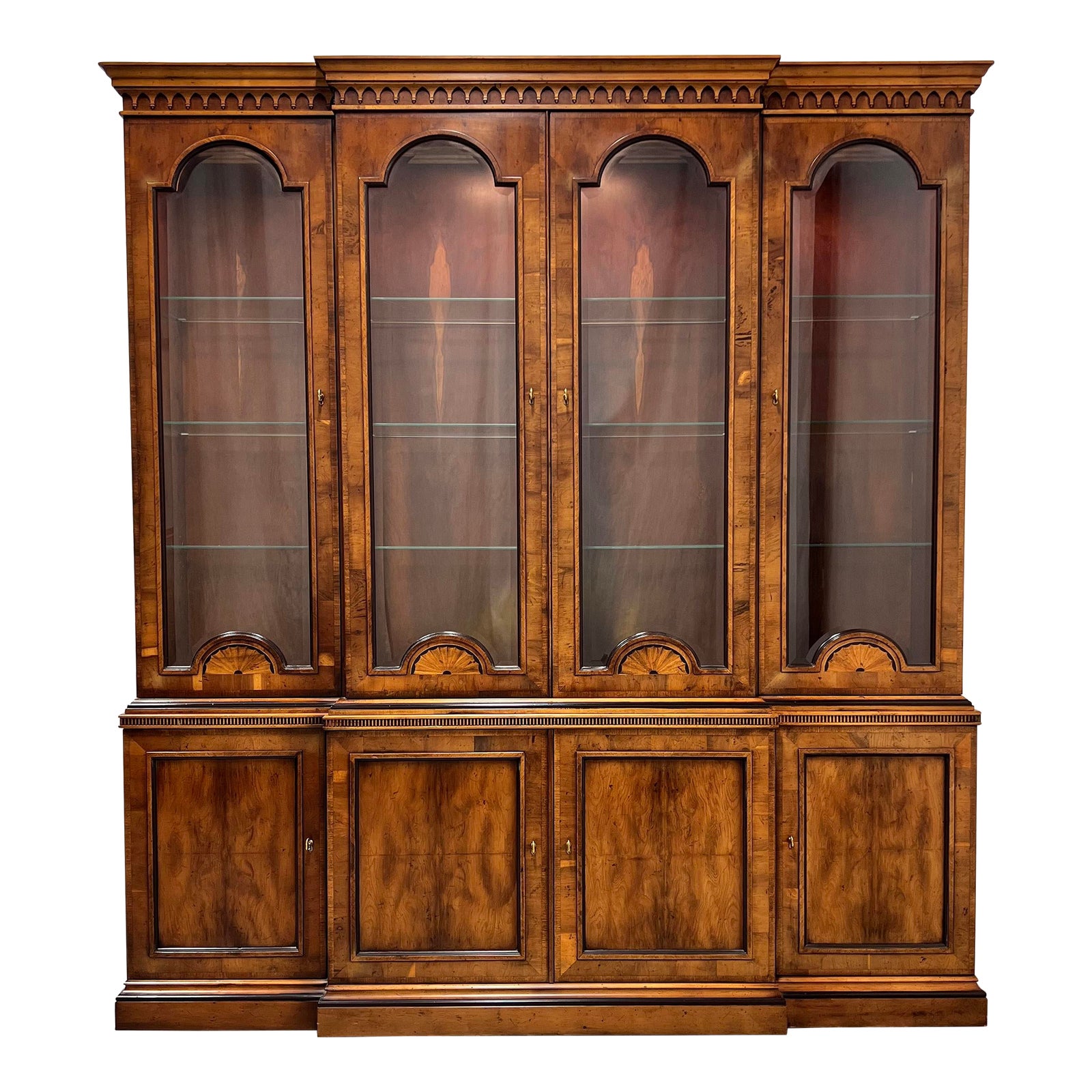 Henredon 18th Century Portfolio Yew Wood Georgian Breakfront Bookcase ...