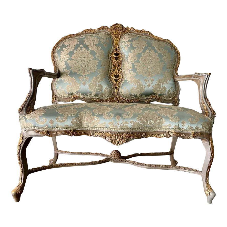 Damask Tufted Sofa Baroque Settee French Style Sofa | Chairish