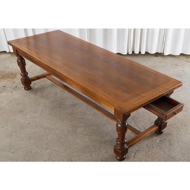 Country English Provincial Oak Farmhouse Trestle Dining Table | Chairish