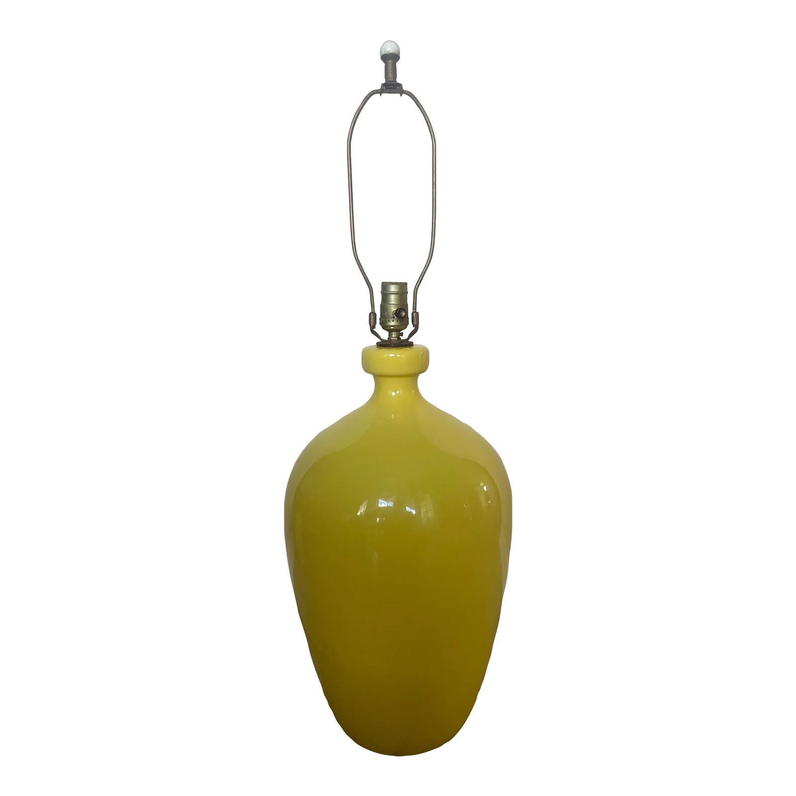 Midcentury Boho Yellow Ceramic Jug Style Table Lamp | Chairish