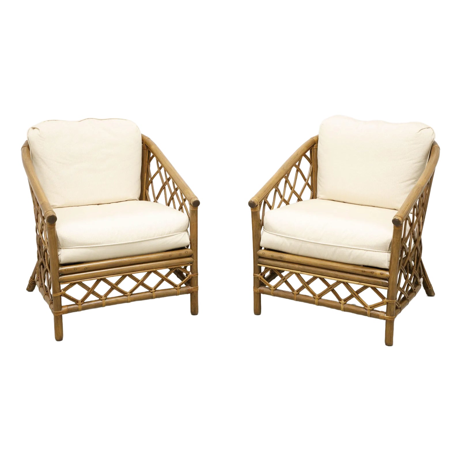 Late 20th Century Rattan Asian Chinoiserie Lounge Chairs - Pair | Chairish
