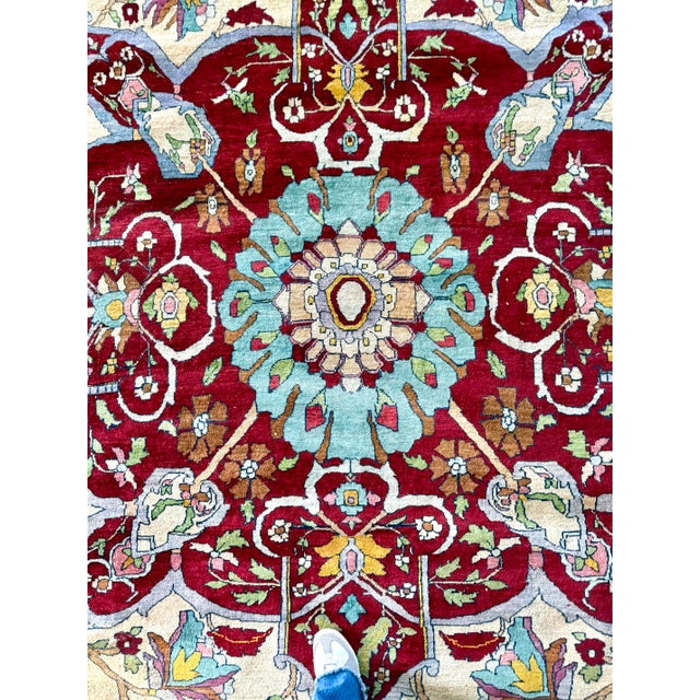Oversized Hand Knotted Wool Agra Ivory Lavender Red Medallion Rug 24' X ...