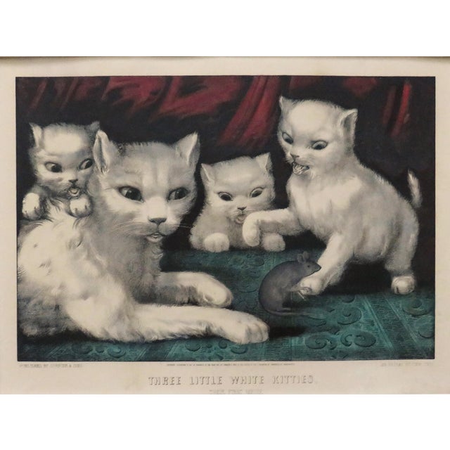 Vintage Currier & Ives 'Three Little White Kitties, Their First Mouse ...