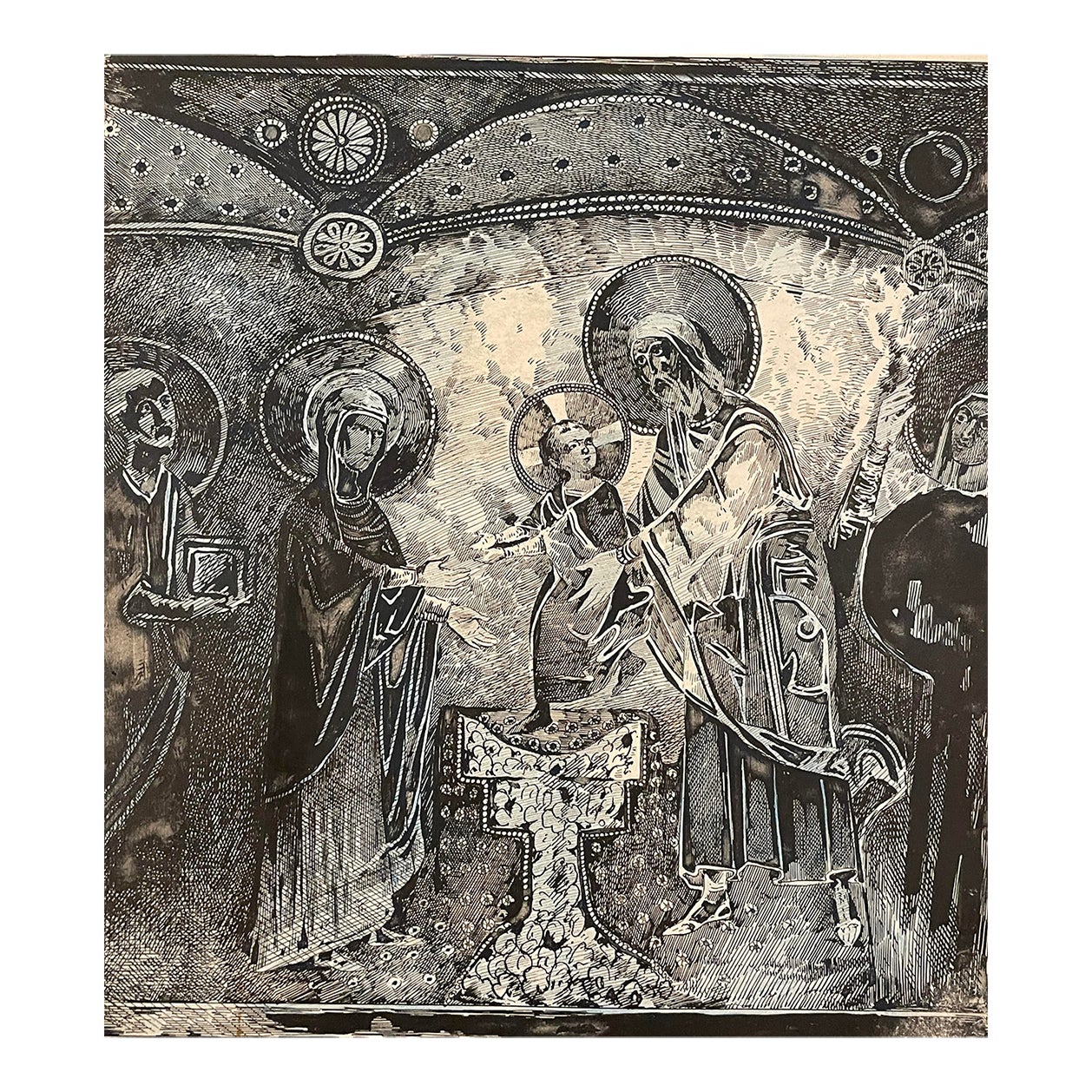 Antique Religious Drawing of a Fresco | Chairish