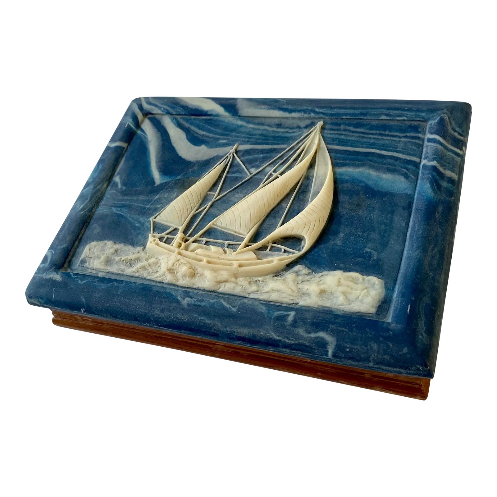 Nautical Jewelry Box in Incolay Stone and American Walnut Circa 1970s ...