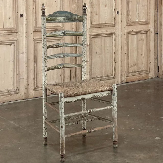 Antique Rustic Dutch Painted Rush Seat Chair | Chairish