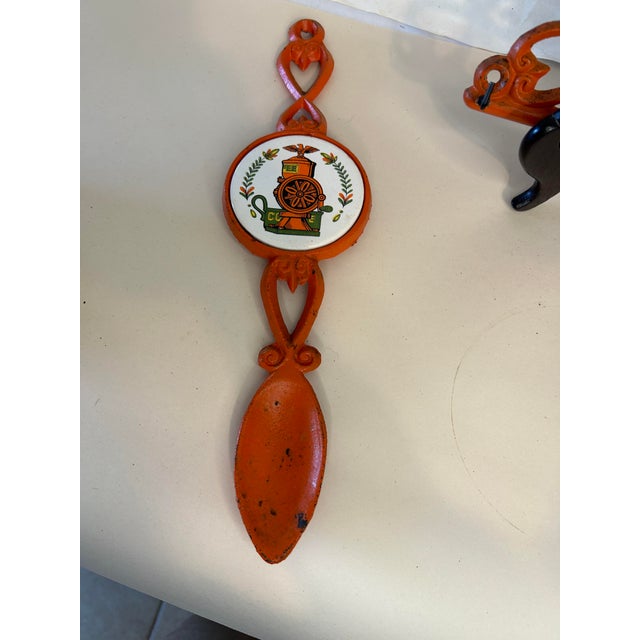 Vintage Cast Iron Spoon & Fork Orange With Wall Hanging Made in Japan ...