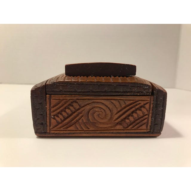 New Zealand Mid-Century Maori Wooden Tiki Box Waka Huia Hand Carved Art ...