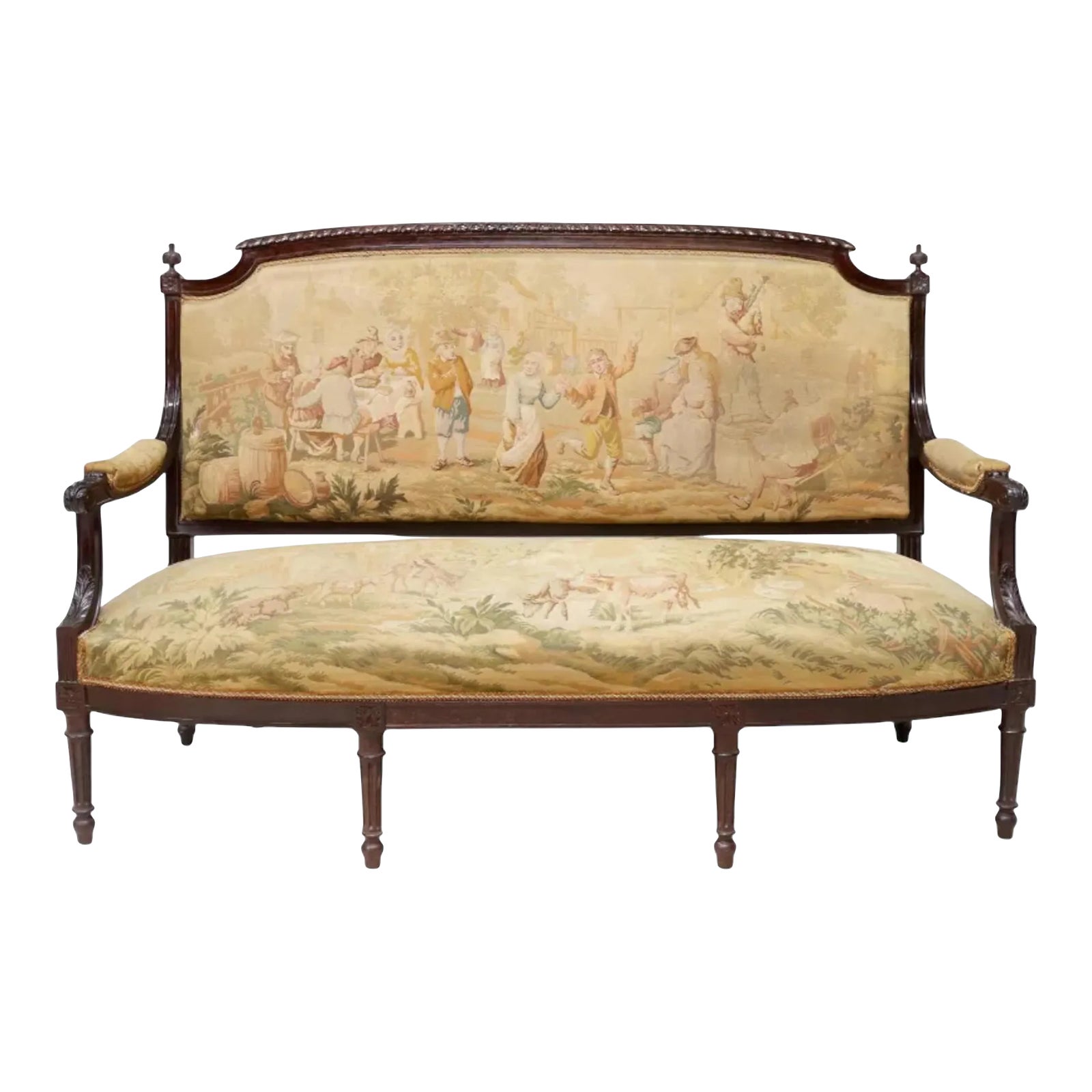 19th Century French Louis XVI Rosewood Tapestry Sofa | Chairish